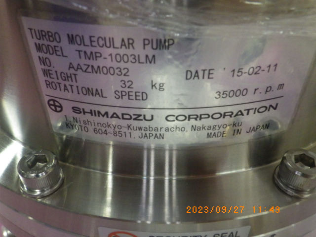 中古機 島津製作所 Shimadzu製ターボ分子ポンプ（TMP）、型式TMP-1003LMの詳細情報